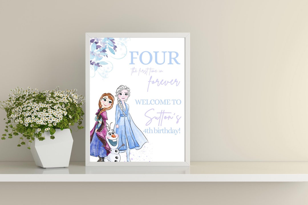 Frozen Birthday Welcome Sign, Princess Elsa Anna Olaf Party Decor, 2nd ...