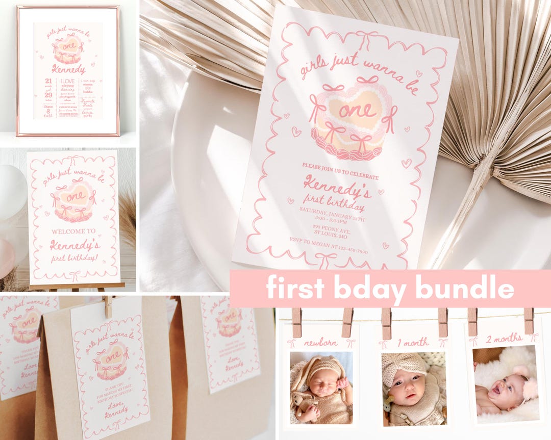 Girls Just Wanna Be One Invite, 1st Birthday Girl, Decor Bow First ...