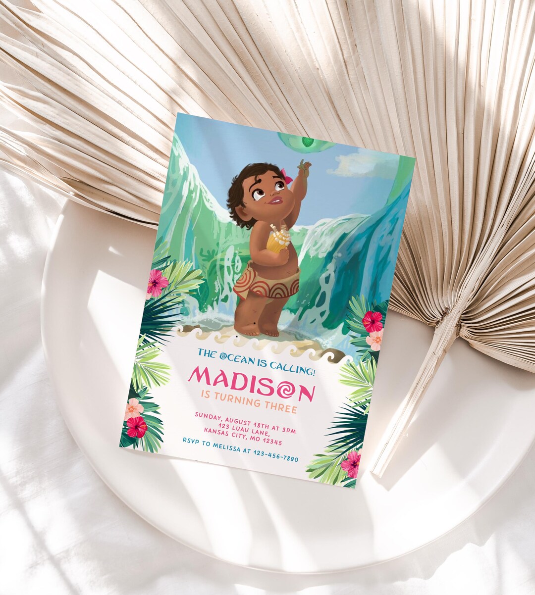 Baby Moana Birthday Invitation, Moana First Birthday Party, Luau Moana ...