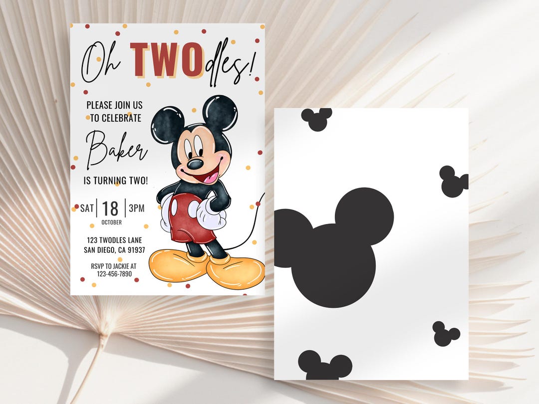 Oh Twodles Birthday Invitation, Mickey Mouse Party, 2nd Birthday Invite ...