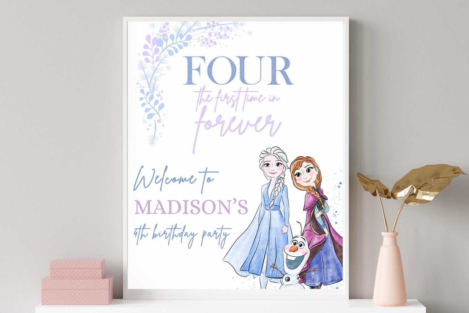 Frozen Birthday Welcome Sign, Princess Elsa Anna Olaf Party Decor, 4th ...
