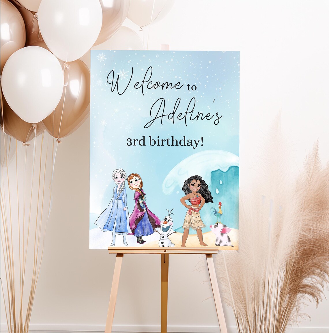 Moana and Frozen Birthday Welcome Sign, Luau Moana Decor, 2nd 3rd Maui ...