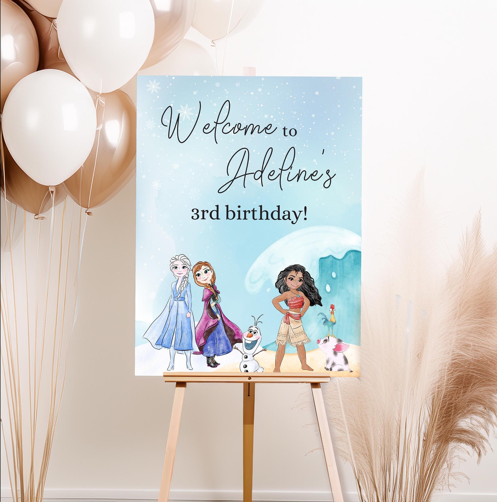 Moana and Frozen Birthday Welcome Sign, Luau Moana Decor, 2nd 3rd Maui ...