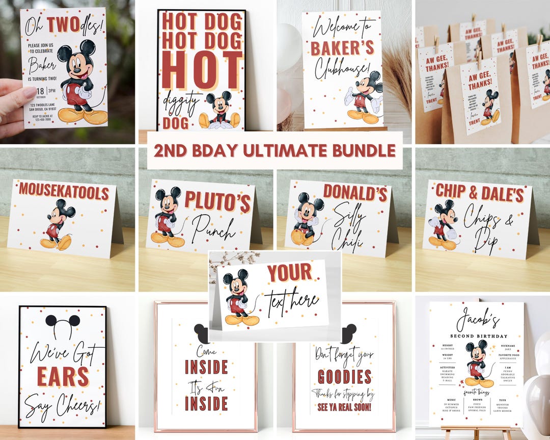 Mickey Decor Birthday Bundle, Mickey Mouse Party Invite, 2nd Decor ...