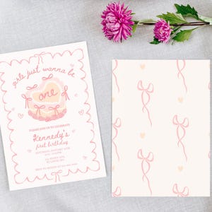 Girls Just Wanna Be One Invite, 1st Birthday Girl, Decor Bow Girls ...