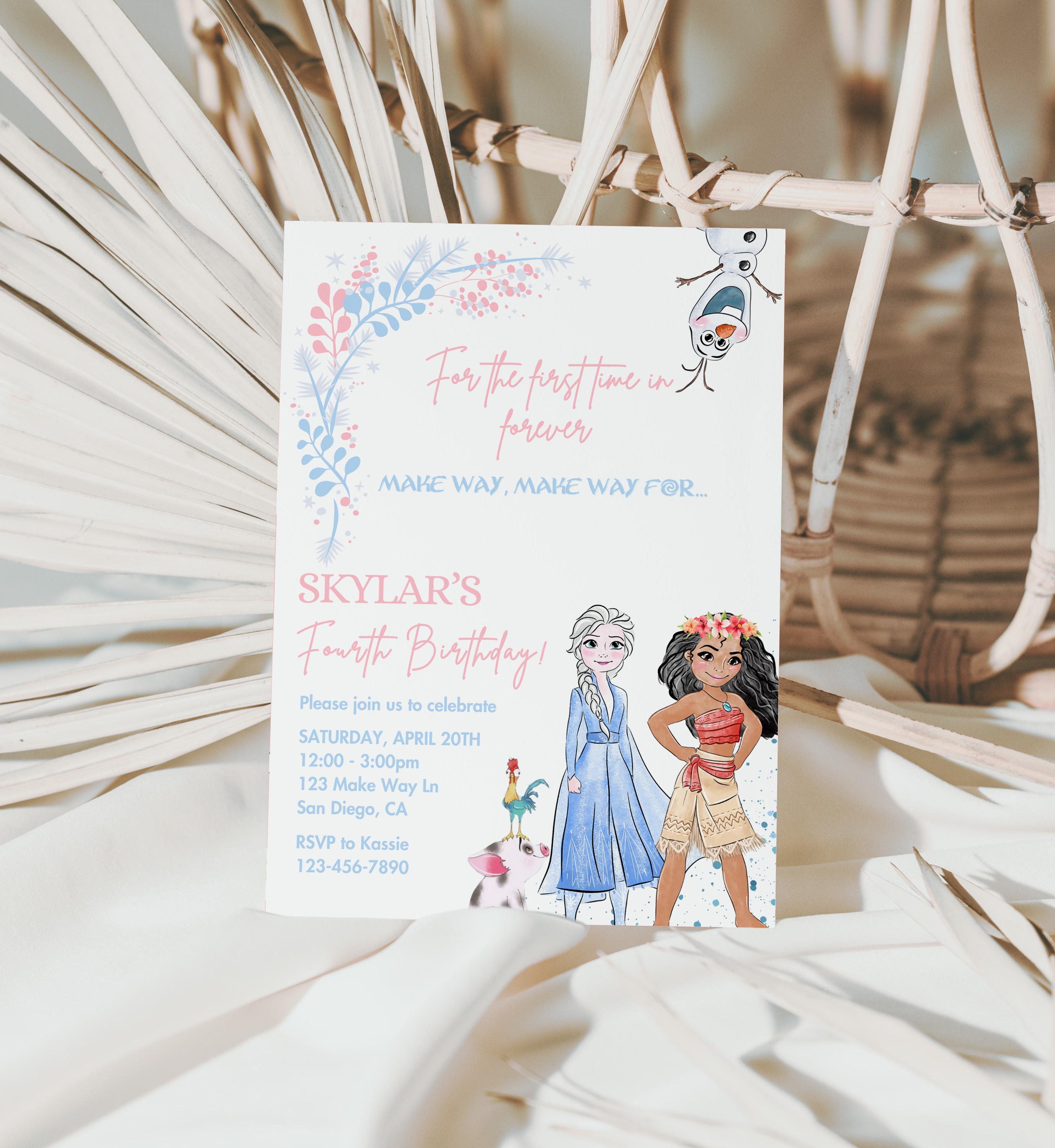 Moana and Frozen Birthday Invitation, Luau Moana Invite, Maui Ocean ...