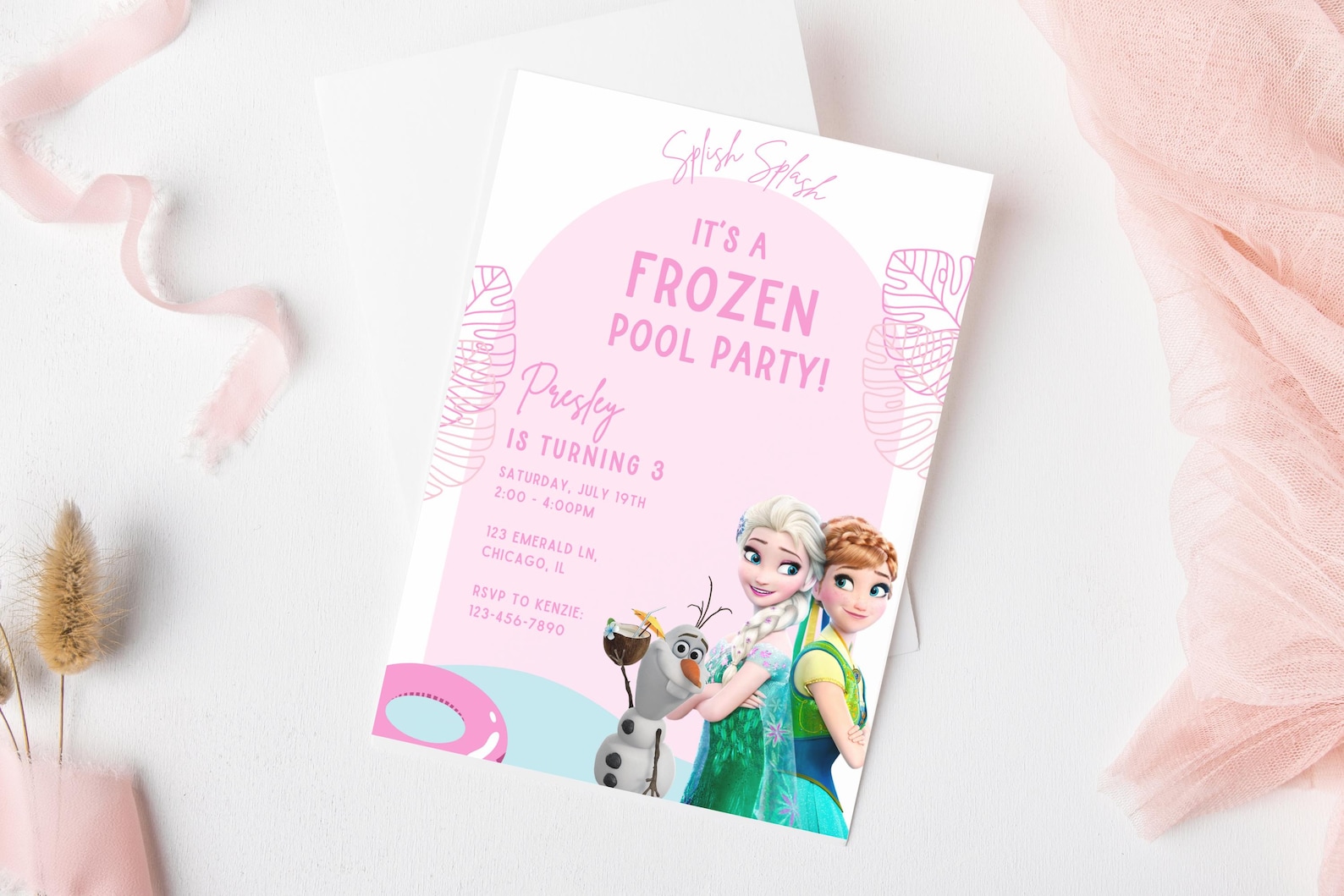 Frozen Pool Party Birthday Invitation, Summer Spring Princess Elsa Anna ...