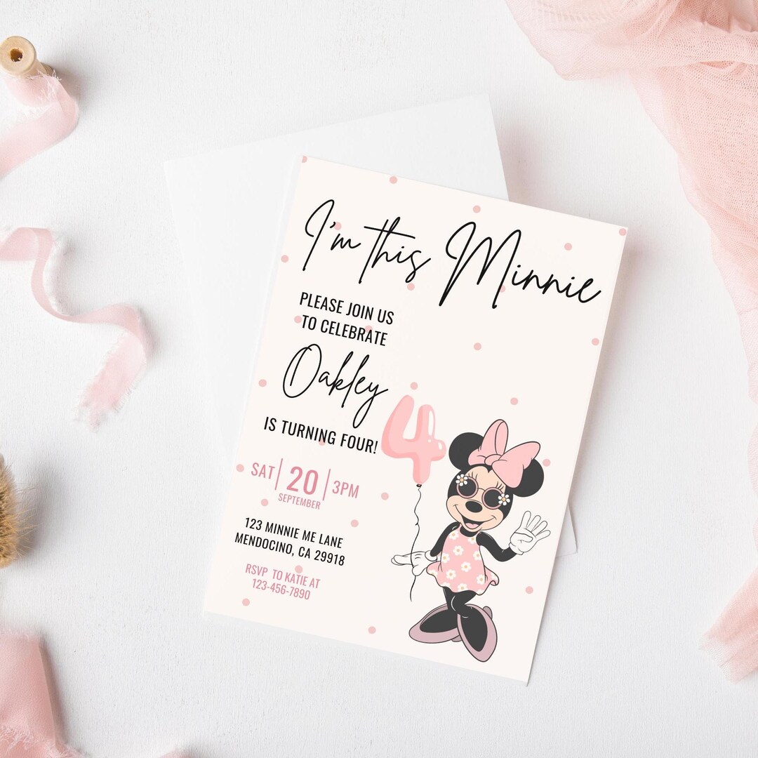 Minnie 4th Birthday Invitation, Minnie Mouse Party, Minnie Girl Third ...