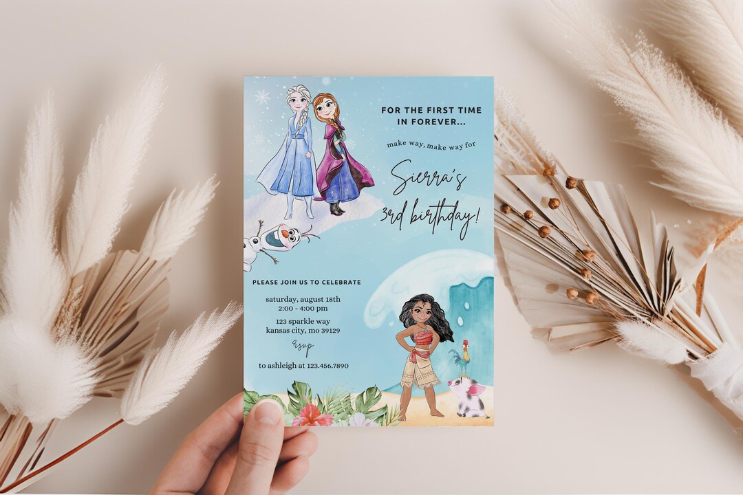 Moana and Frozen Birthday Invitation, Luau Moana Invite, 2nd 3rd Maui ...