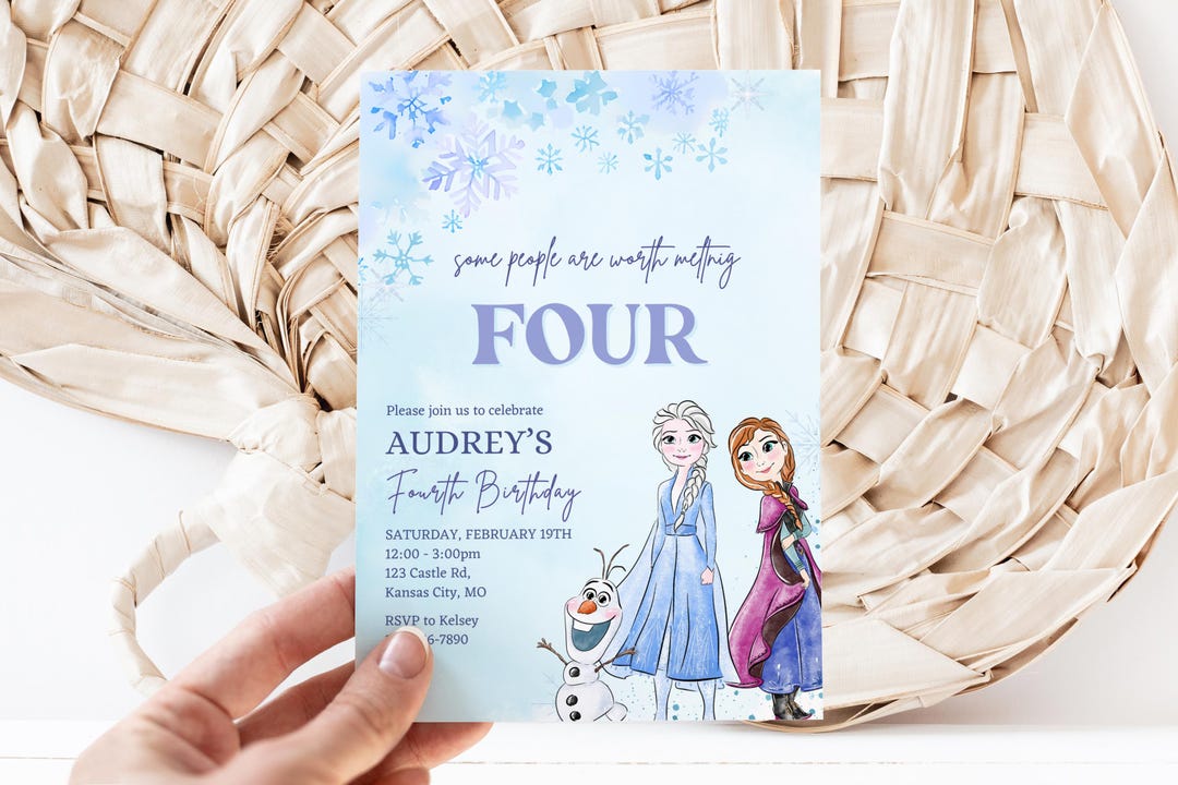 Frozen 4th Birthday Invitation, Princess Elsa Anna Olaf Party, Frozen ...
