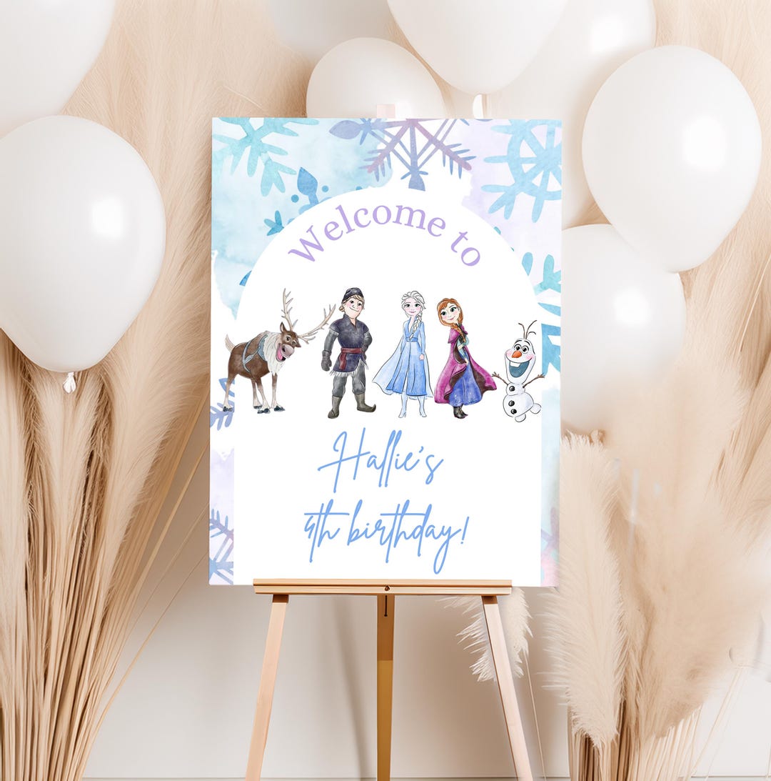 Frozen Birthday Welcome Sign, Princess Elsa Anna Olaf Party, Frozen ...