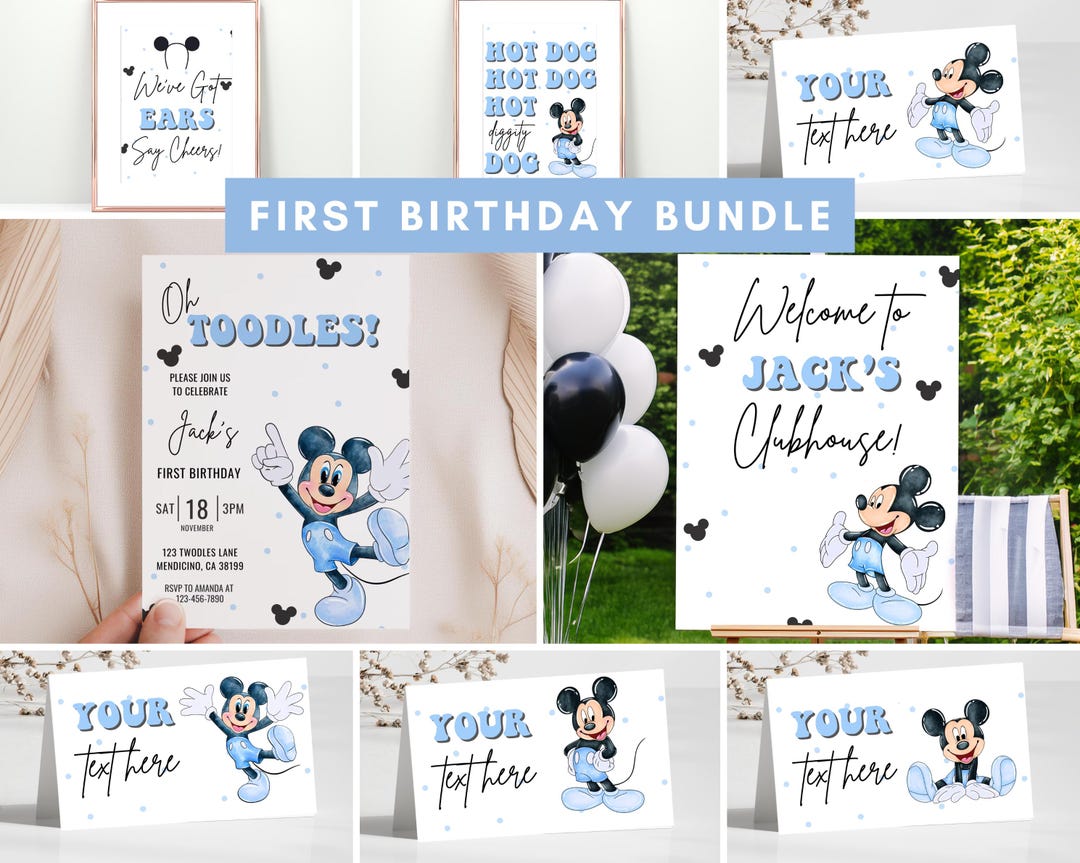 Blue Oh Toodles Birthday Invitation, Mickey Mouse Party, 1st Birthday ...