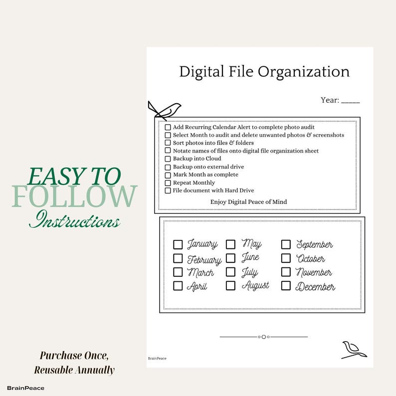 Digital File Organization Template - Minimalist Design - Etsy