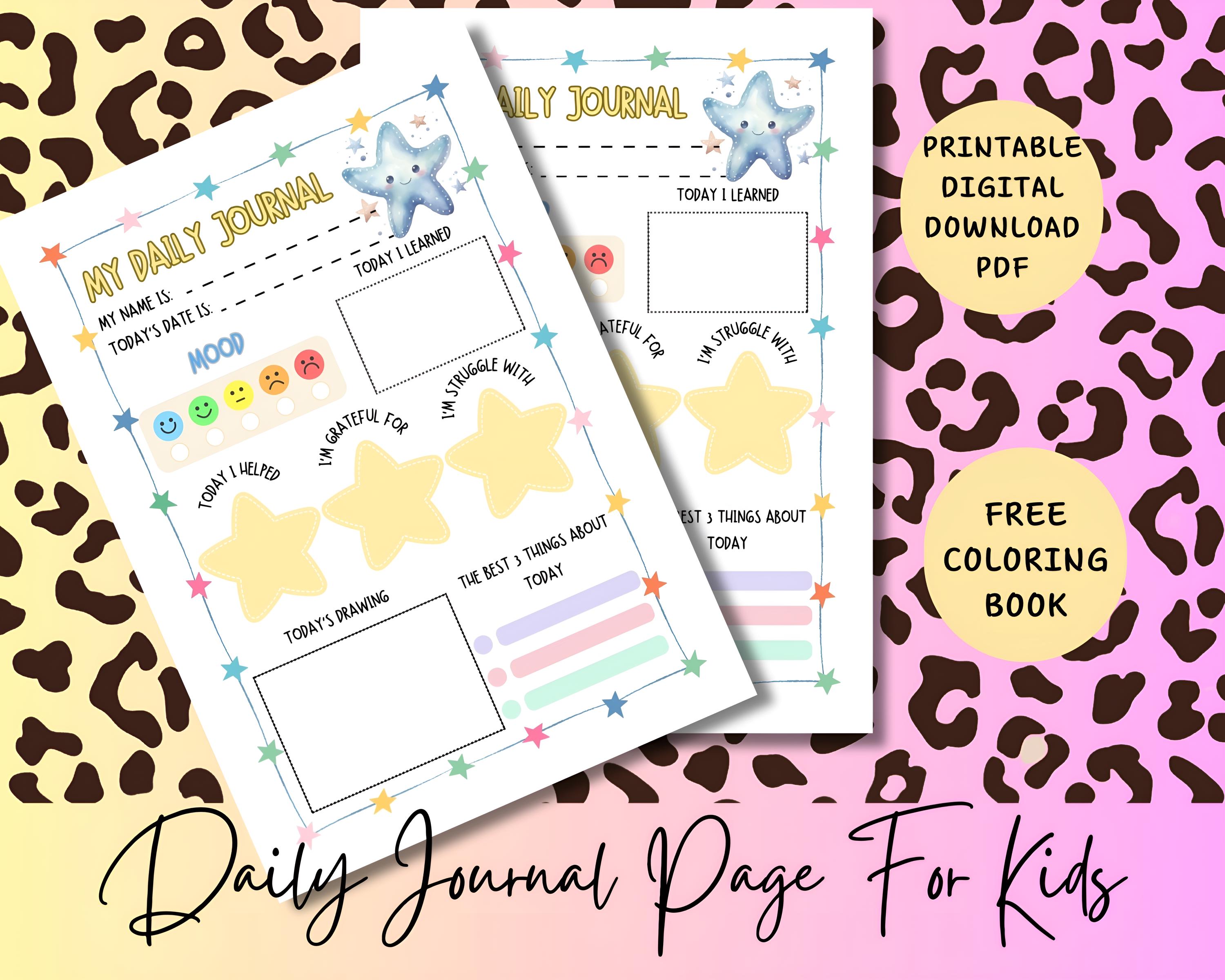 Kids Daily Journal Page, Printable Kids Journal, Kids Self Development ...