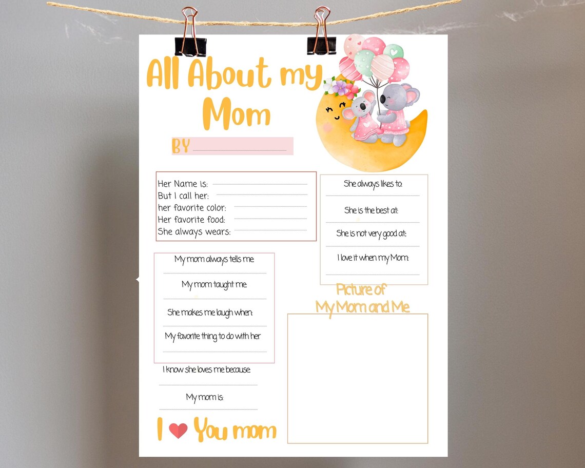 All About My Mom Printable Questions Template, Mom Mothers Day ...