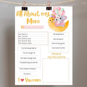 All About My Mom Printable Questions Template, Mom Mothers Day ...