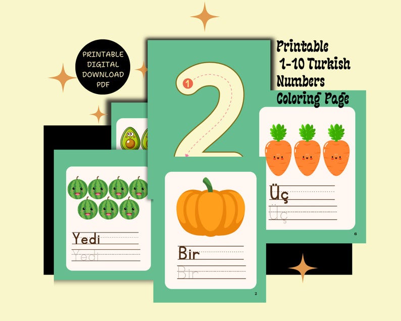 Turkish Numbers 1-10 Tracing & Coloring Worksheets (PDF) - Etsy