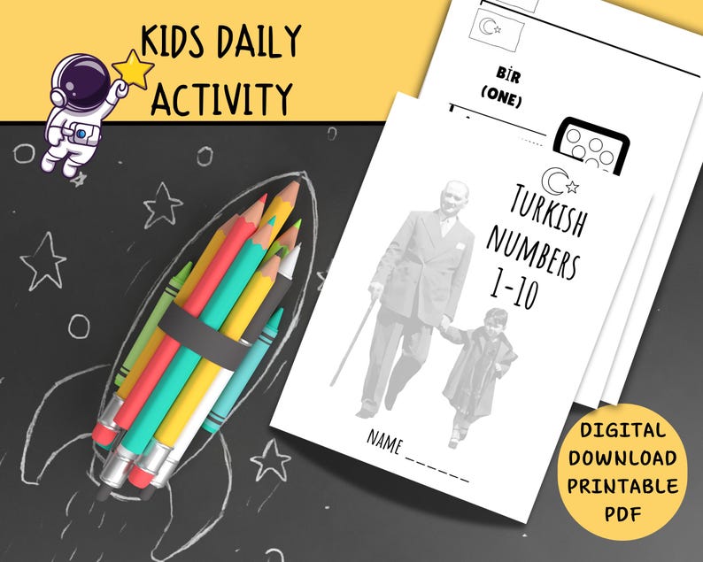 Turkish Numbers 1-10 Coloring Pages: Bilingual Learning (PDF Pattern ...