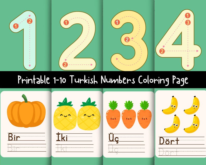 Turkish Numbers 1-10 Tracing & Coloring Worksheets (PDF) - Etsy
