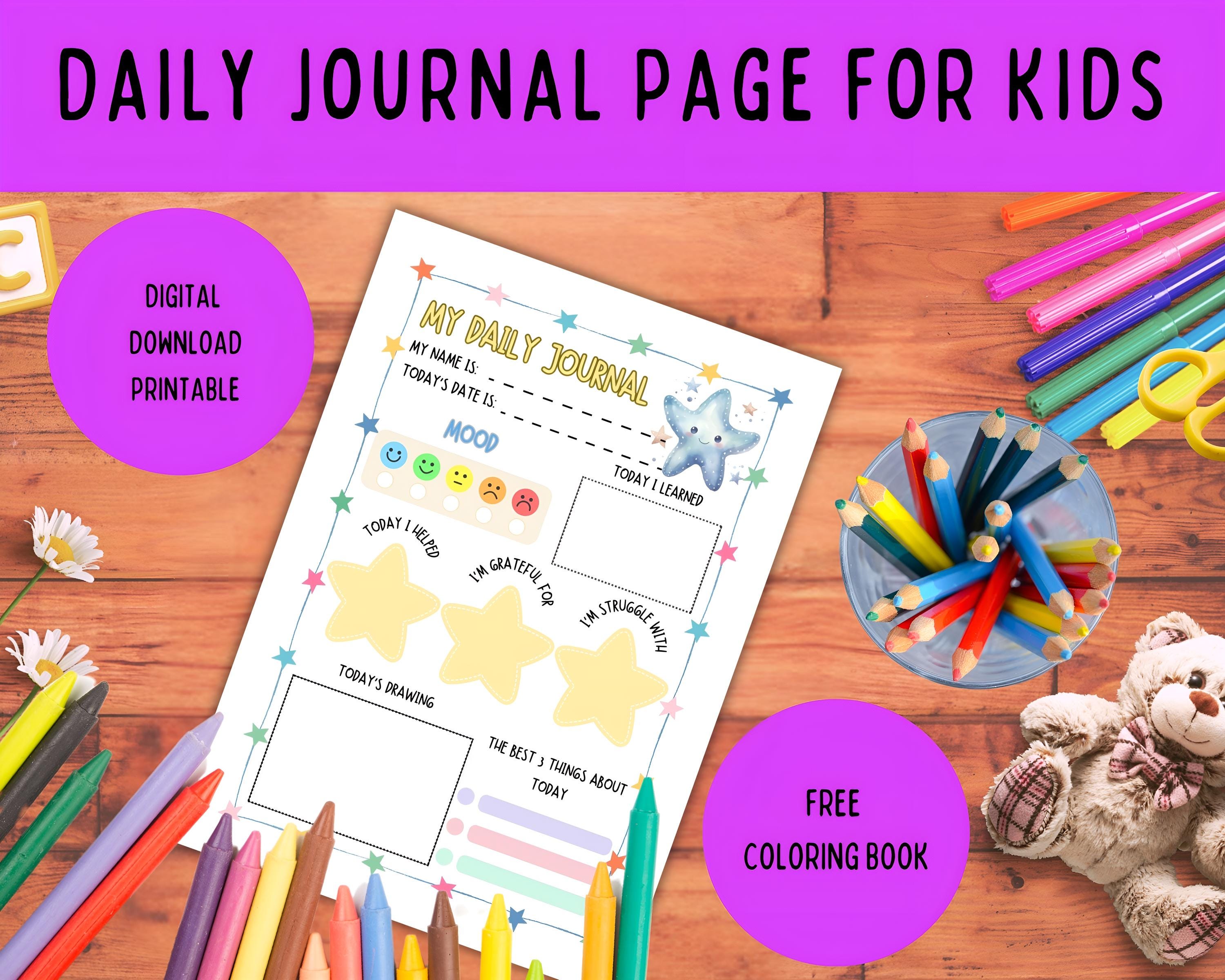 Kids Daily Printable Journal for Kids, Kids Activity, Drawing Page ...