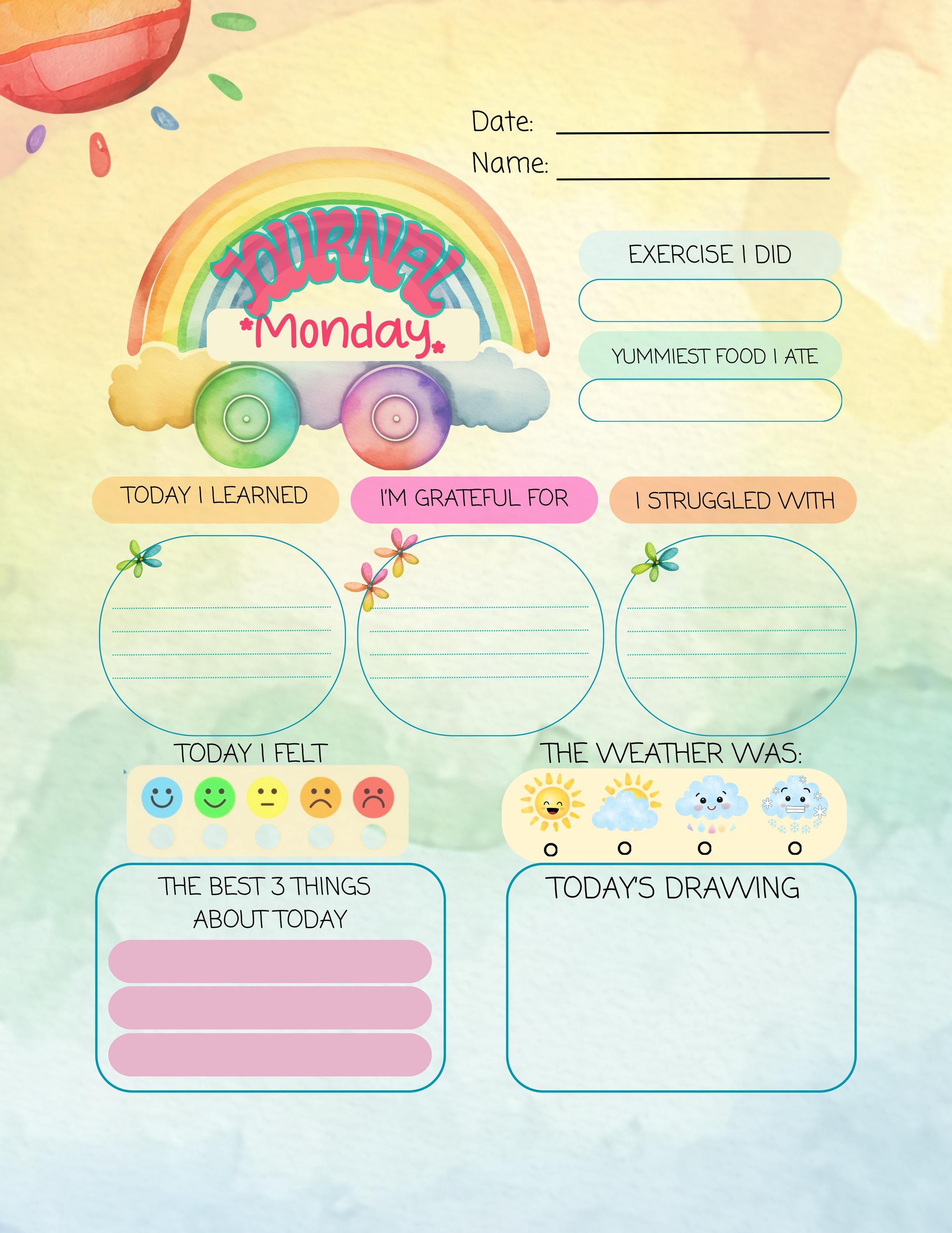 Kids Daily Journal, Printable Kids Journal, DIY Journal Pages for Kids ...