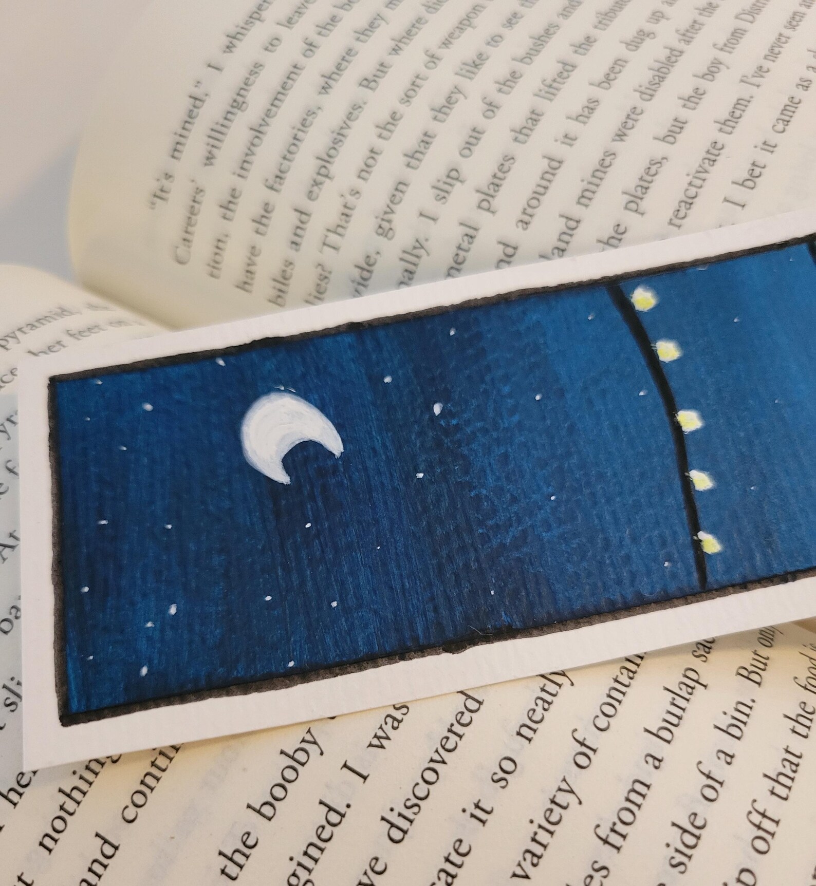 Hand Painted Night Sky Bookmark: Crescent Moon String Lights (6x2 In ...