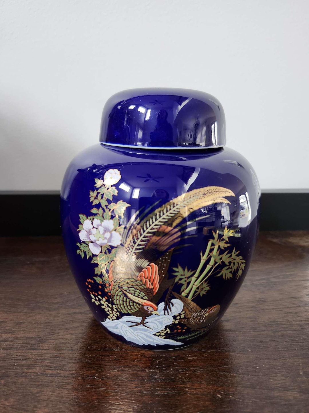 Vintage Cobalt Blue Ginger Jar: Floral Peacock Japanese Ceramic - Etsy