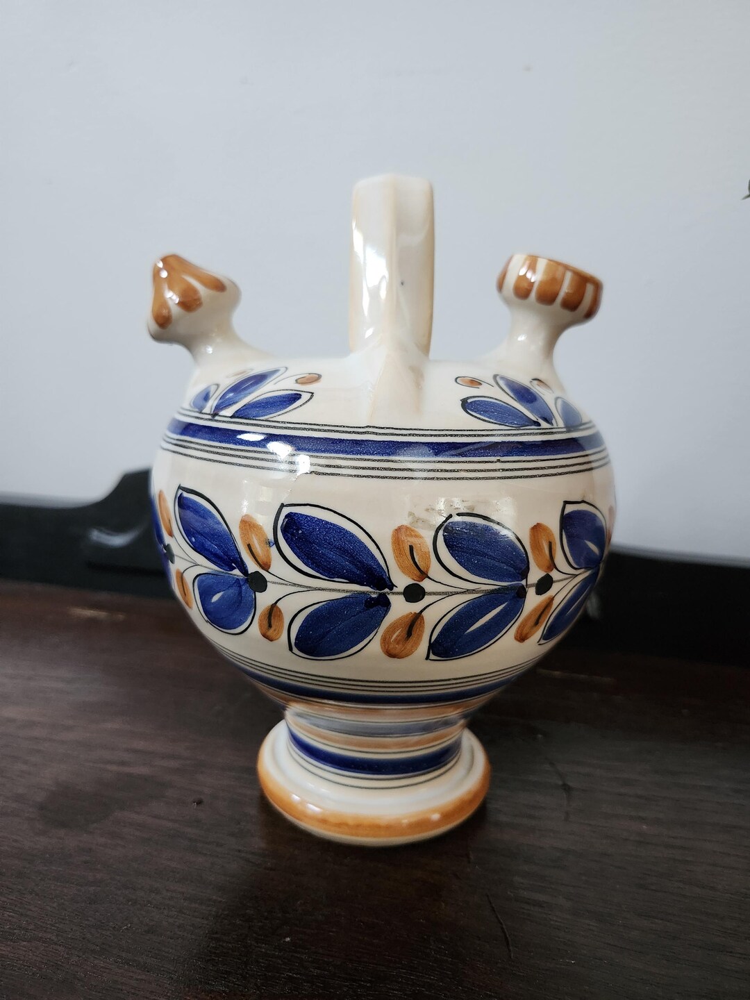 Spanish Botijo Water Jug With Floral Design Numbered Gargoulette Blue ...