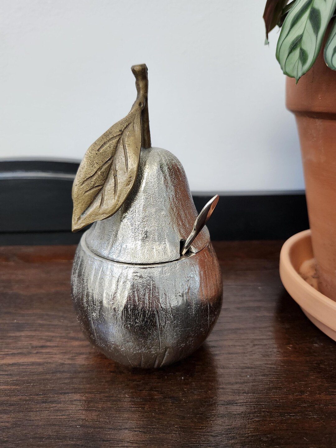 Vintage Pear Shaped Metal Honey or Sugar Jar With the Spoon by Michael ...