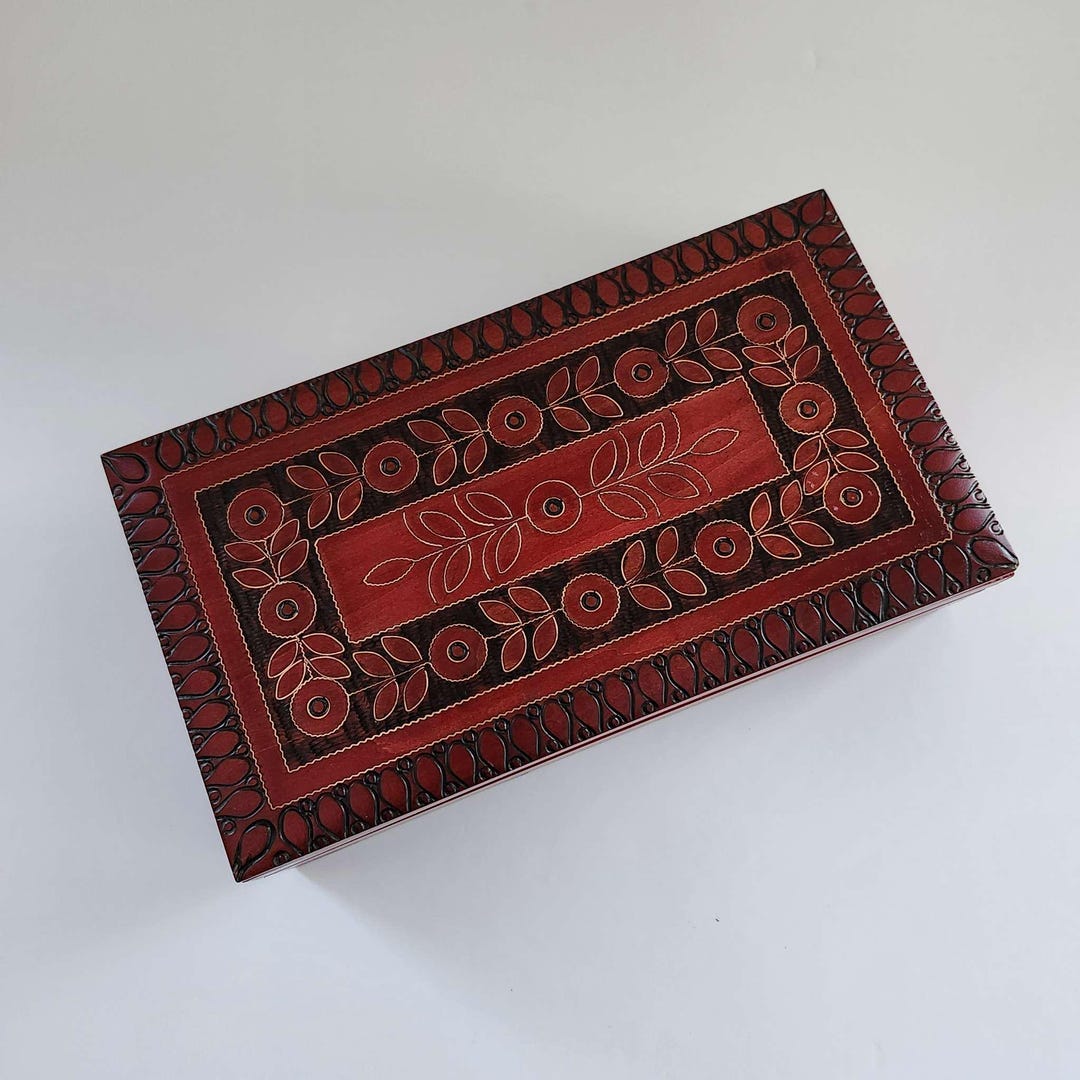 Vintage Box Polish Hand-carved Wooden Red Storage Box Folk Art Design ...
