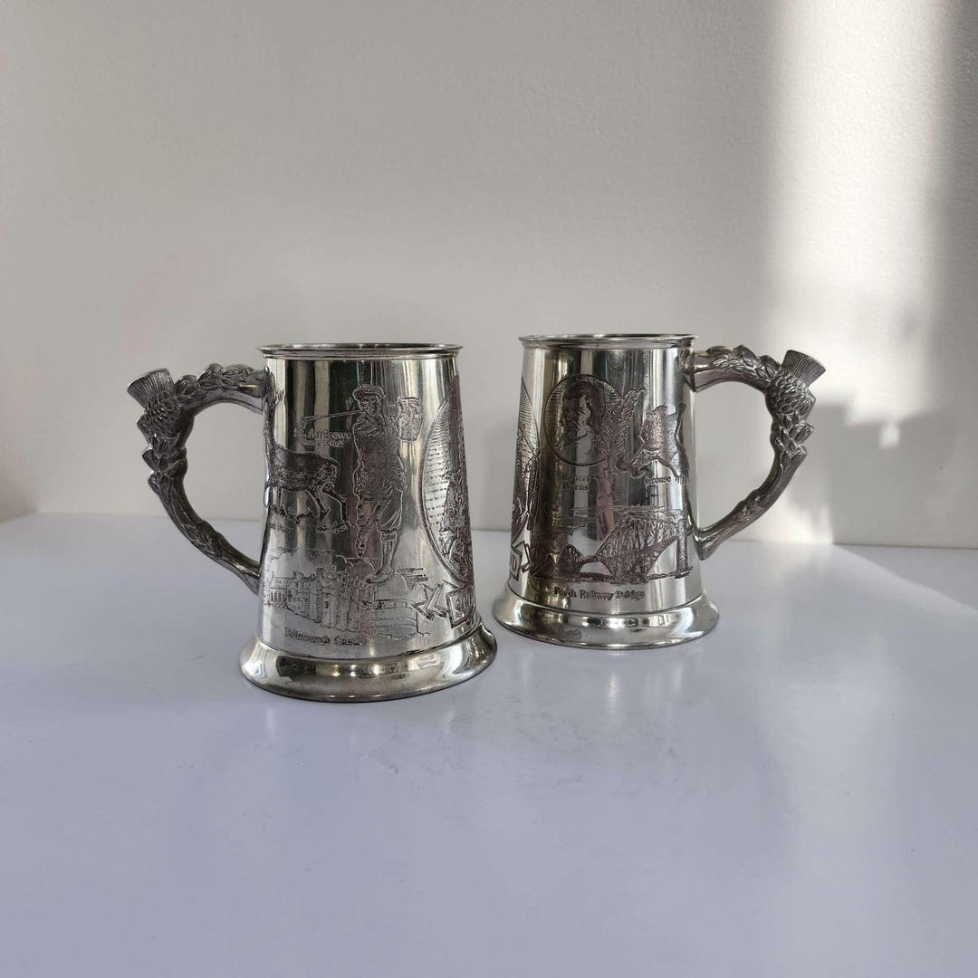Vintage Scottish Piper Pewter Tankards Set Beer Mug With Scotland ...