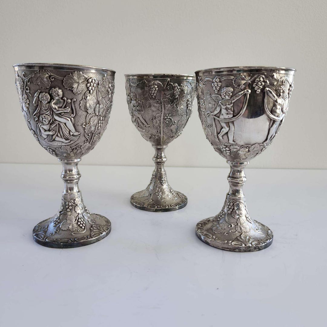 Vintage Corbell Silverplate Cordial Goblets: Victorian Cherub Grape ...