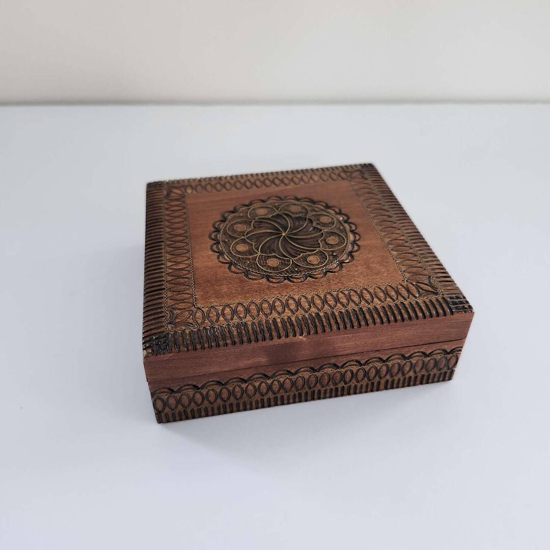 Vintage Polish Wooden Box With Brass Inlays Handcarved From Poland ...