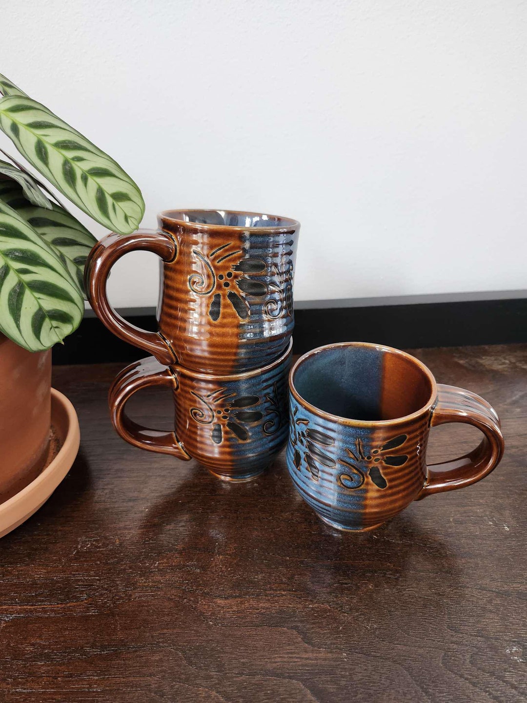 Vintage Stoneware Earthart by Artables Debra Durrer Blue and Orange ...