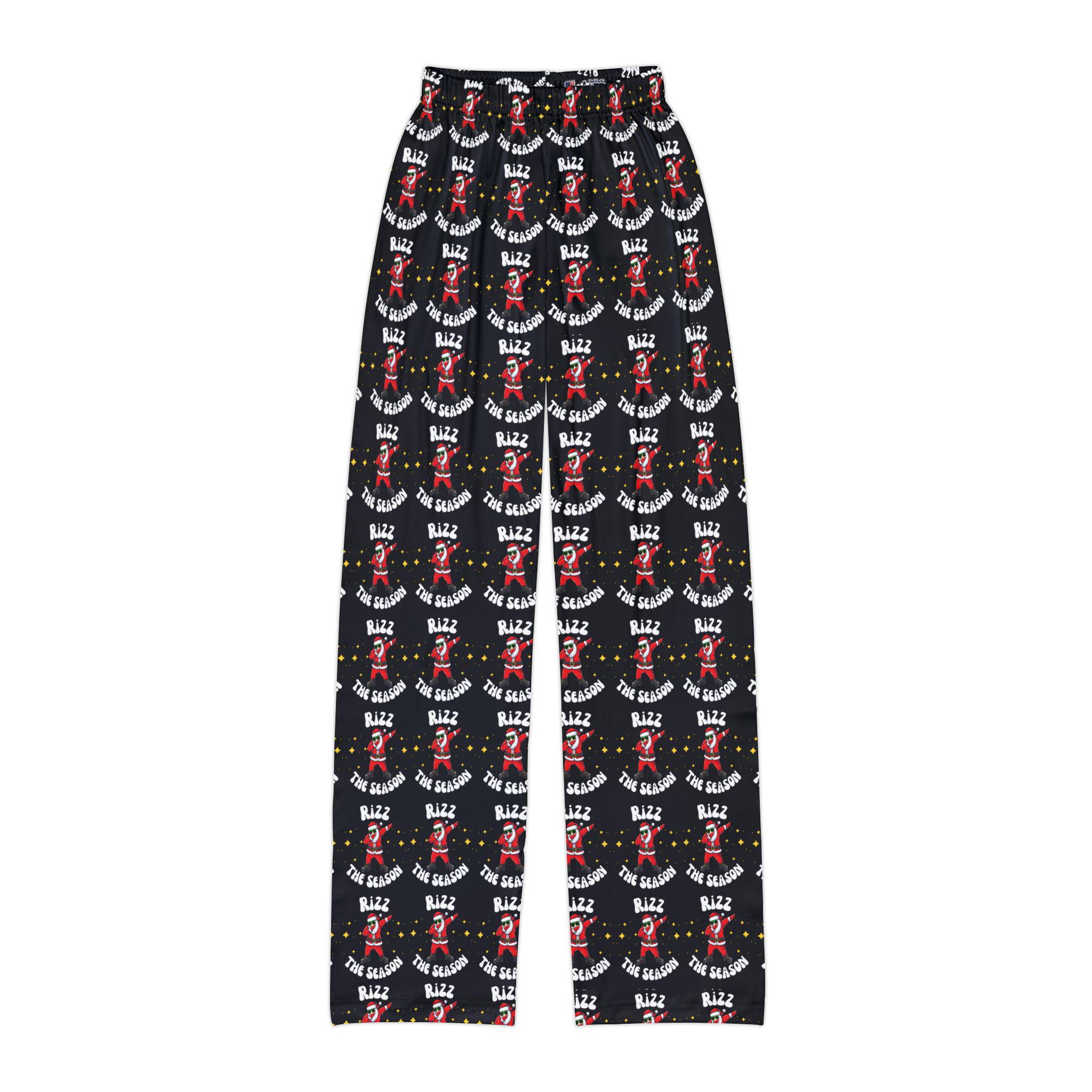 Dabbing Santa Kids Pajama Pants, Rizz the Season Lounge Pants, Xmas Pjs ...