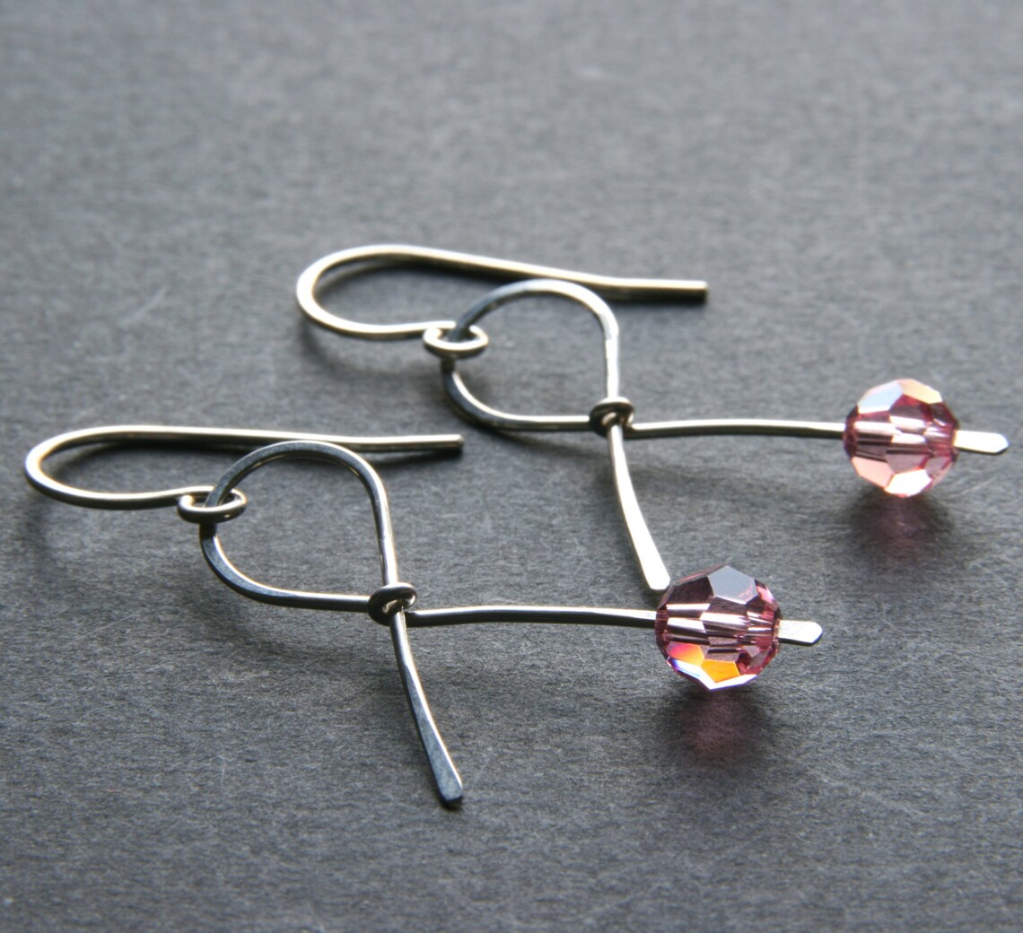 Breast Cancer Earrings . Pink Ribbon Earrings . Sterling - Etsy