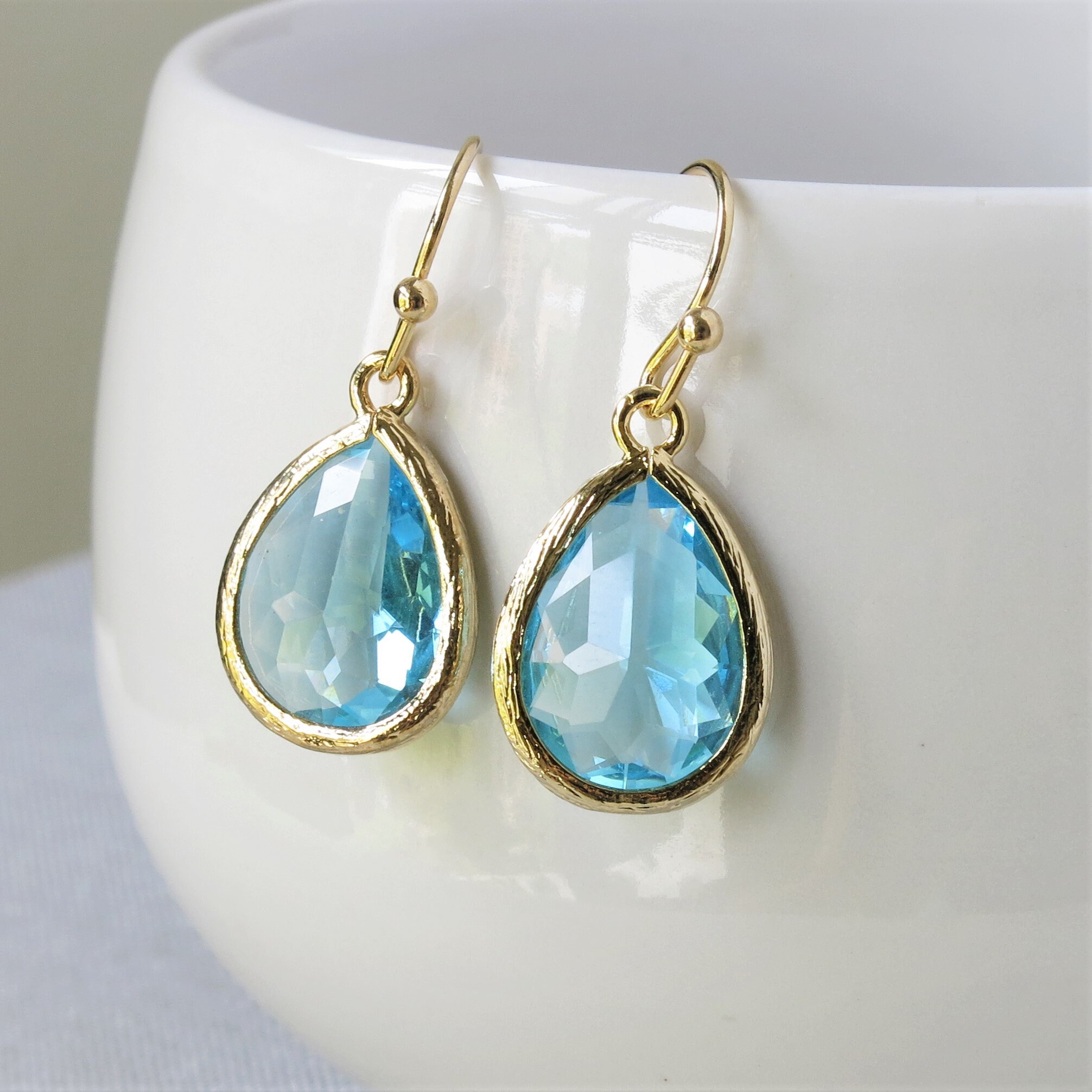 Pendientes azules . Pendientes colgantes de aguamarina de oro 2 ...