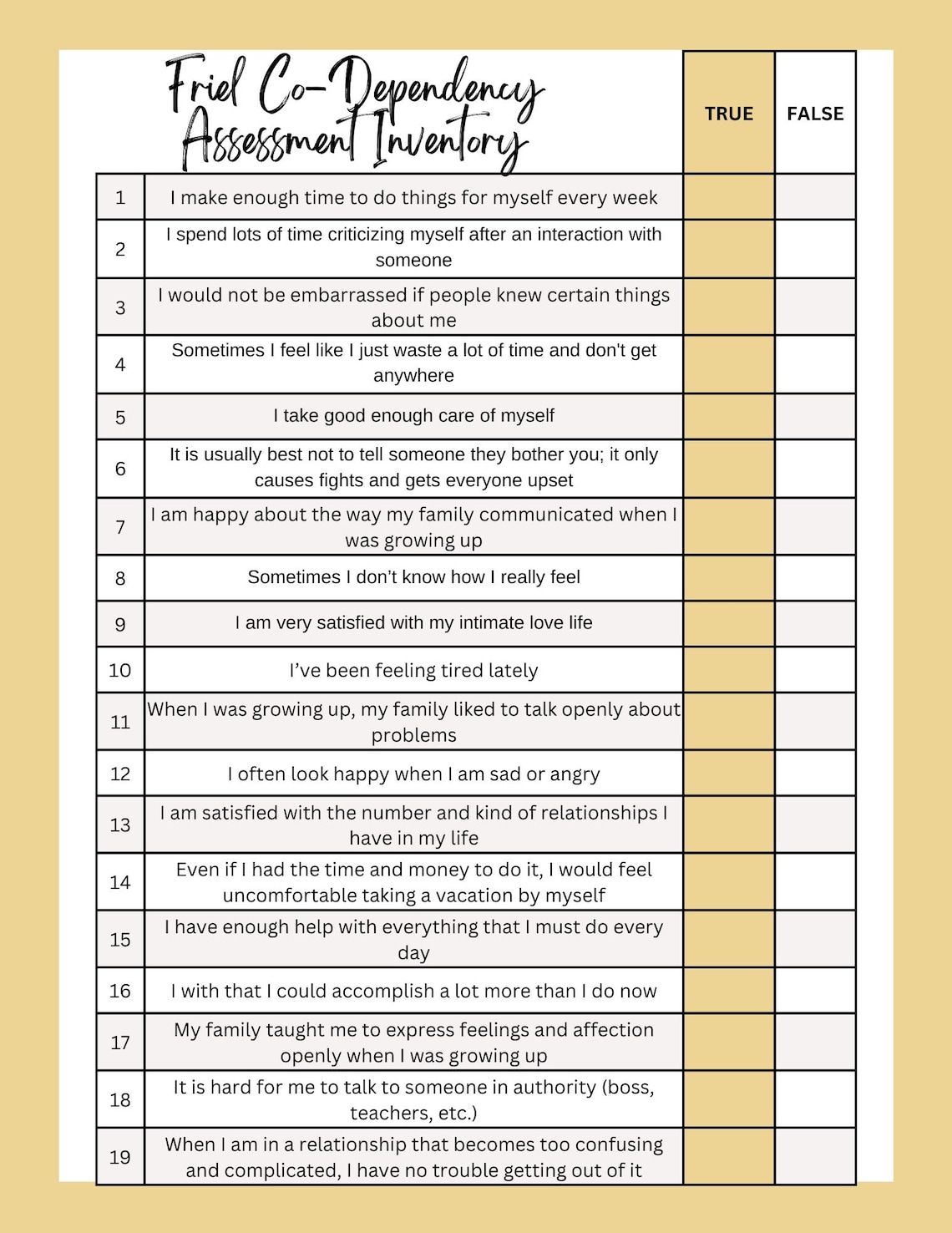 Codependency Worksheet - Etsy