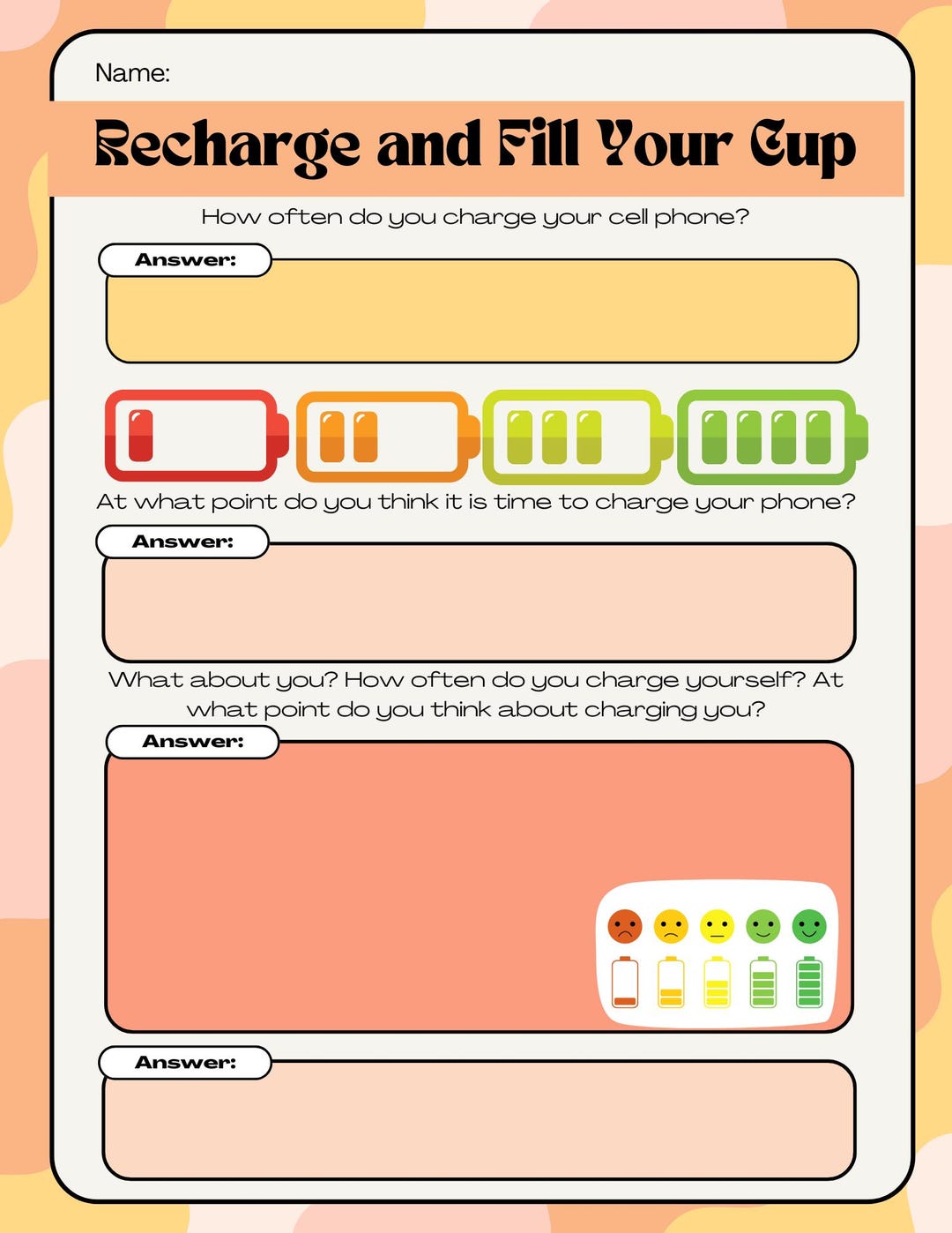 Recharge and Fill Your Cup Worksheet - Etsy