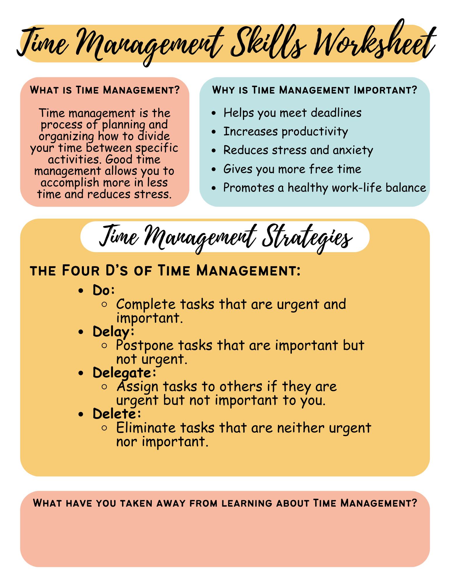 Time Management Worksheet - Etsy