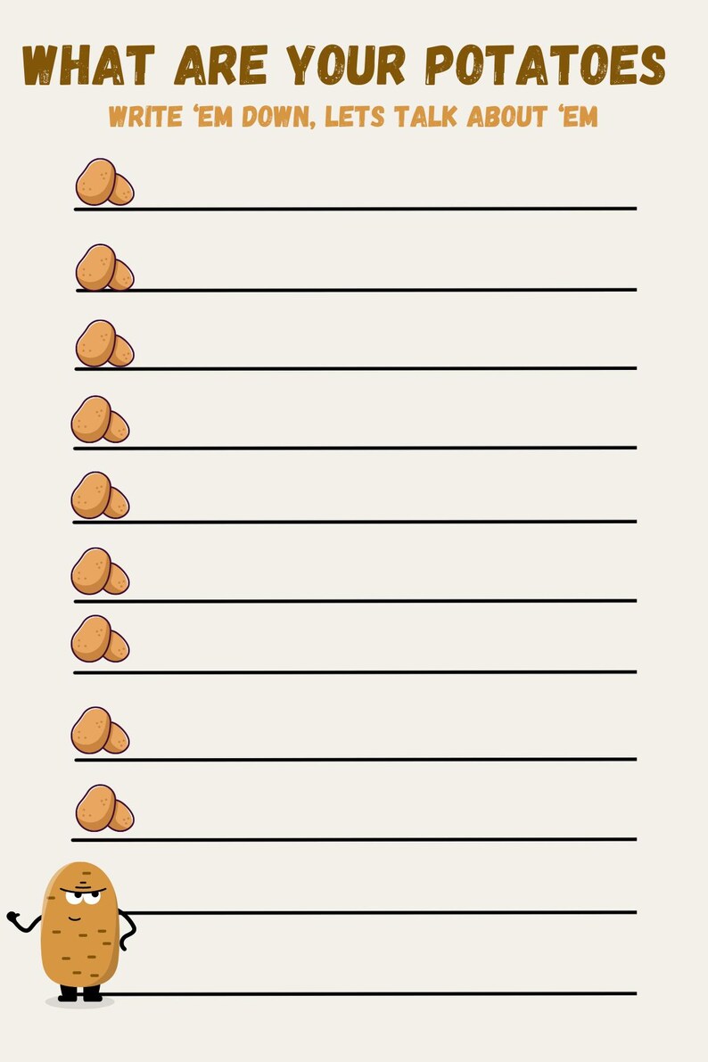 Emotional Pot- Identifying Potatoes Worksheet - Etsy