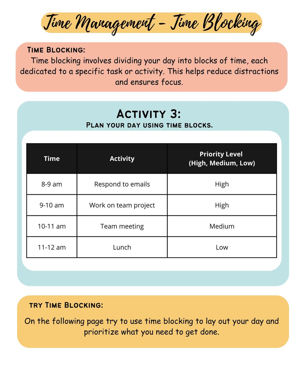Time Management Worksheet - Etsy