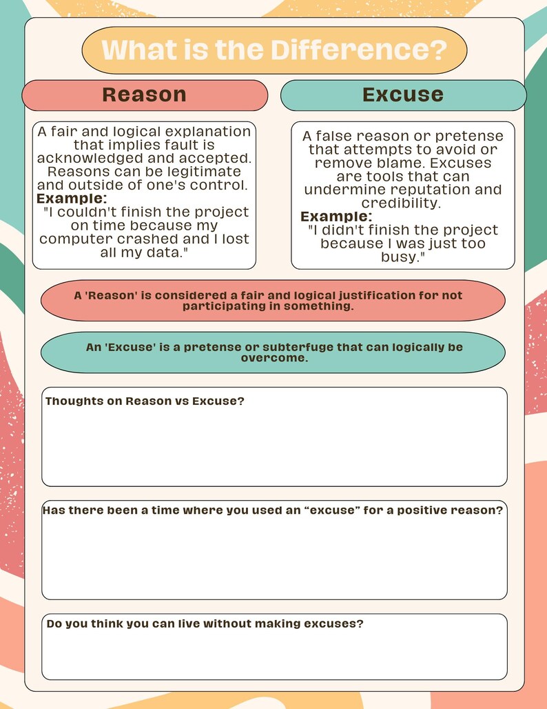 Reason VS Excuse - Etsy