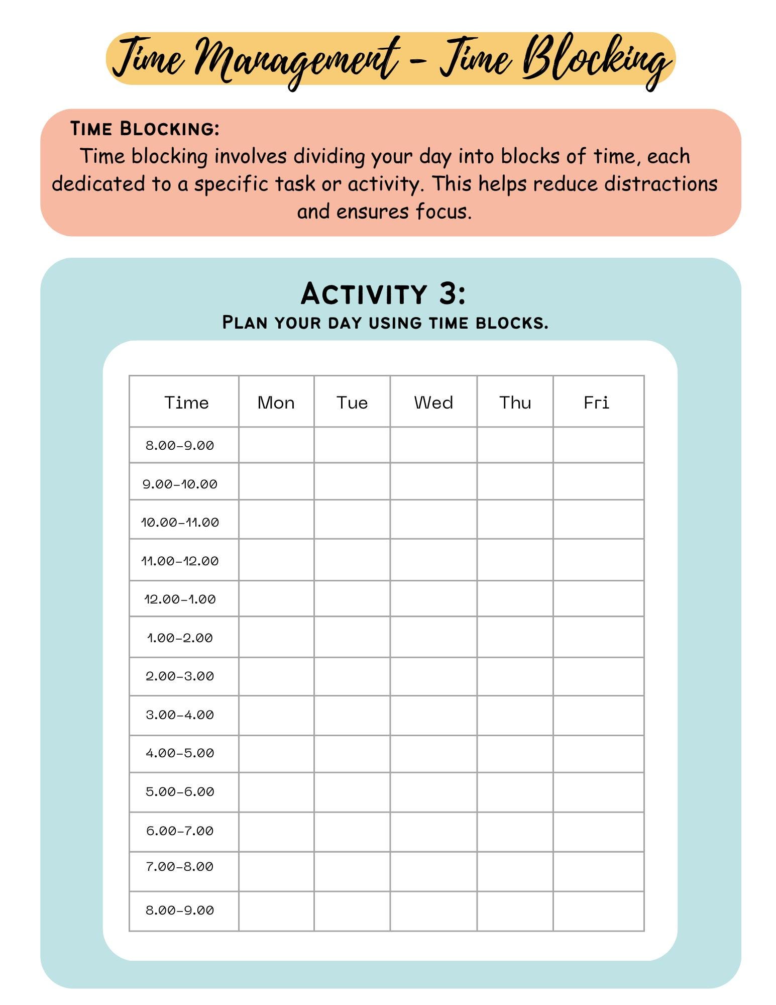 Time Management Worksheet - Etsy