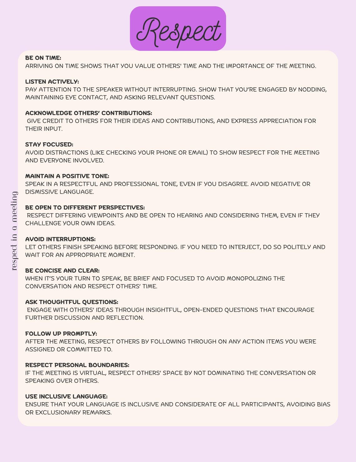 Respect Worksheet - Etsy