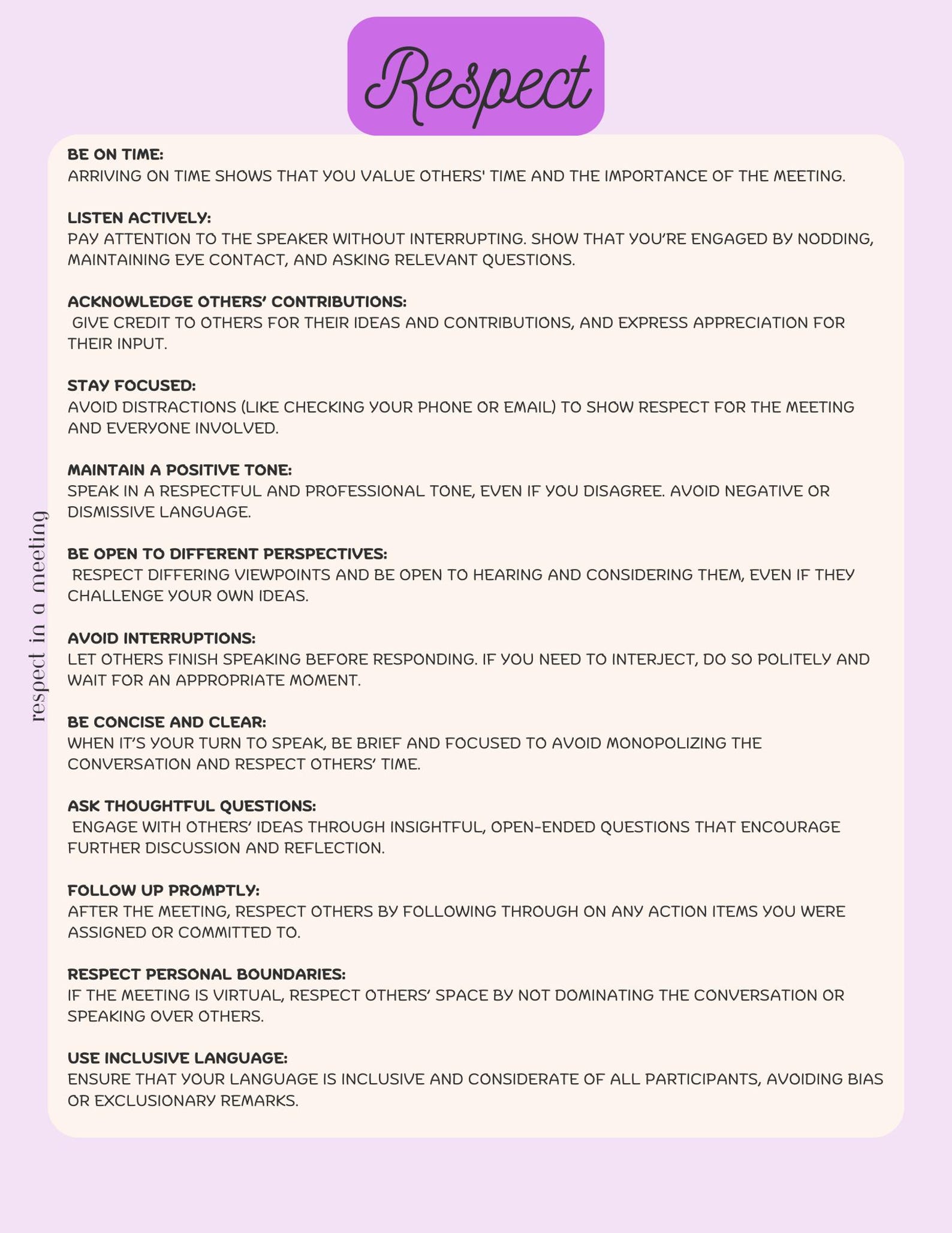Respect Worksheet - Etsy