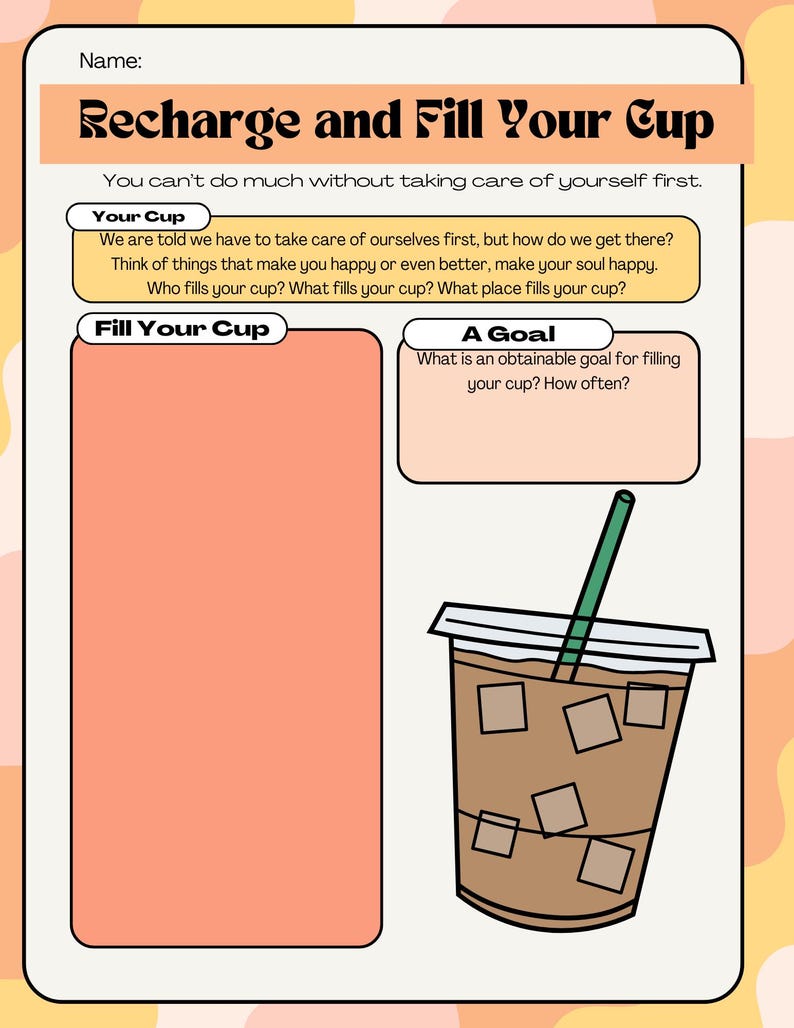 Recharge and Fill Your Cup Worksheet - Etsy