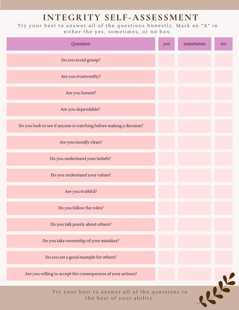 Integrity Worksheet - Etsy
