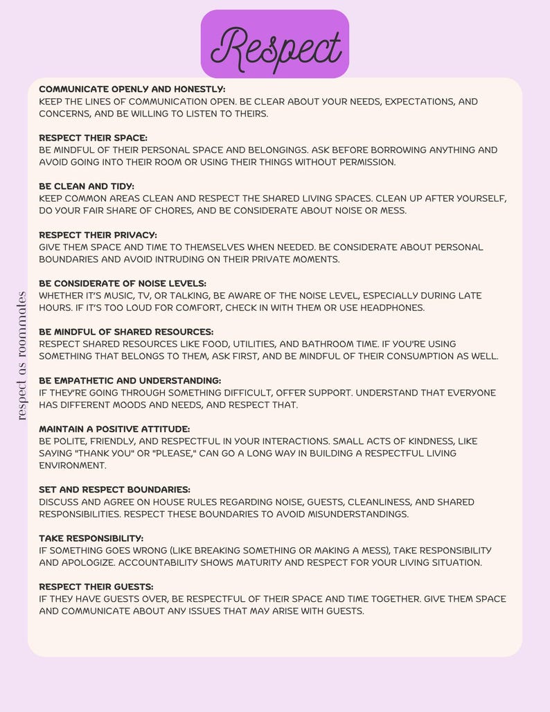 Respect Worksheet - Etsy