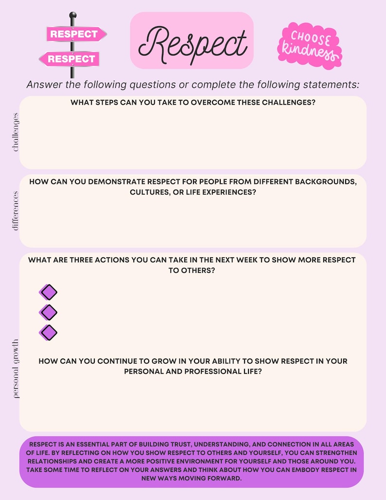 Respect Worksheet - Etsy